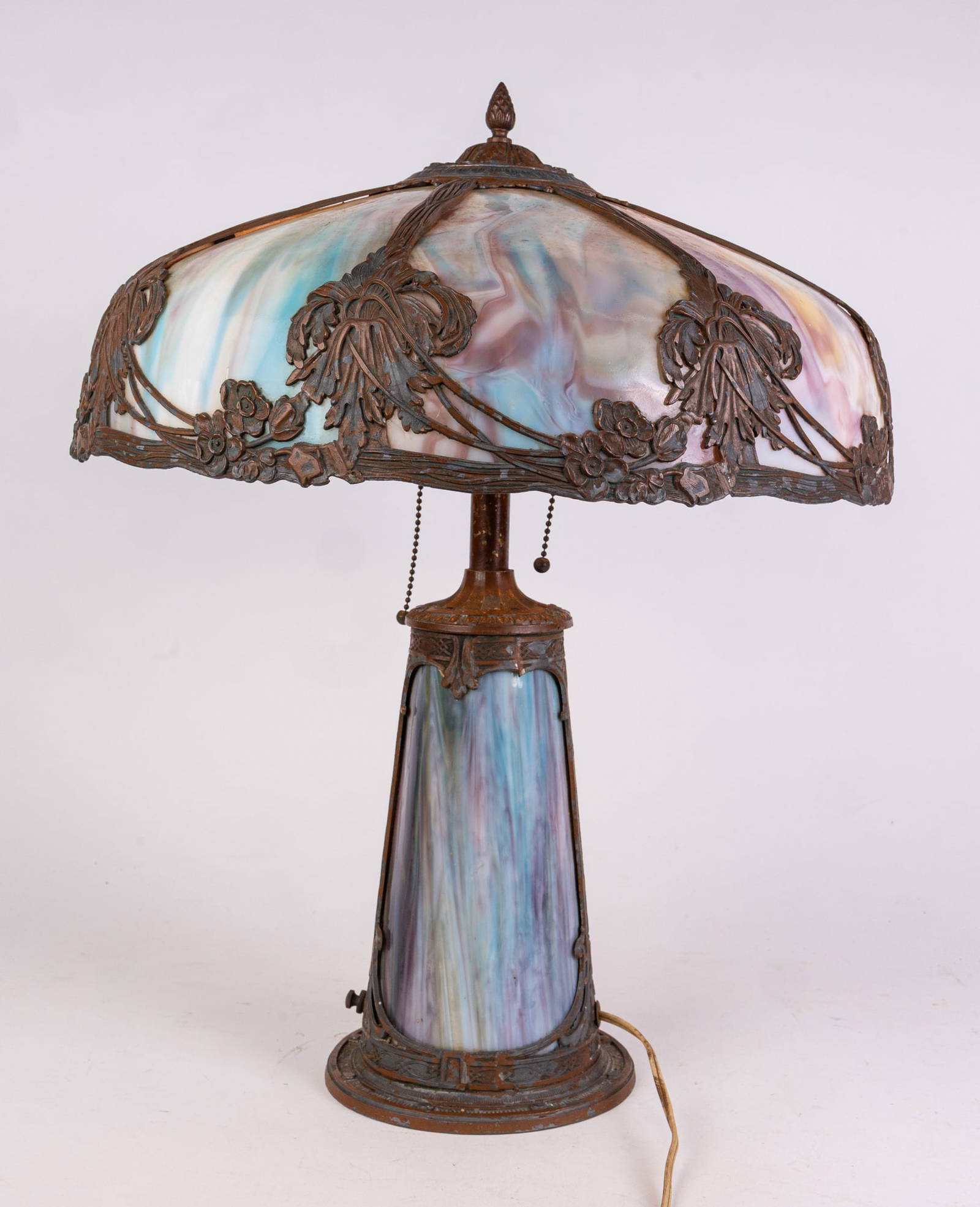 Antique Art Nouveau Slag Glass Lamp Auction