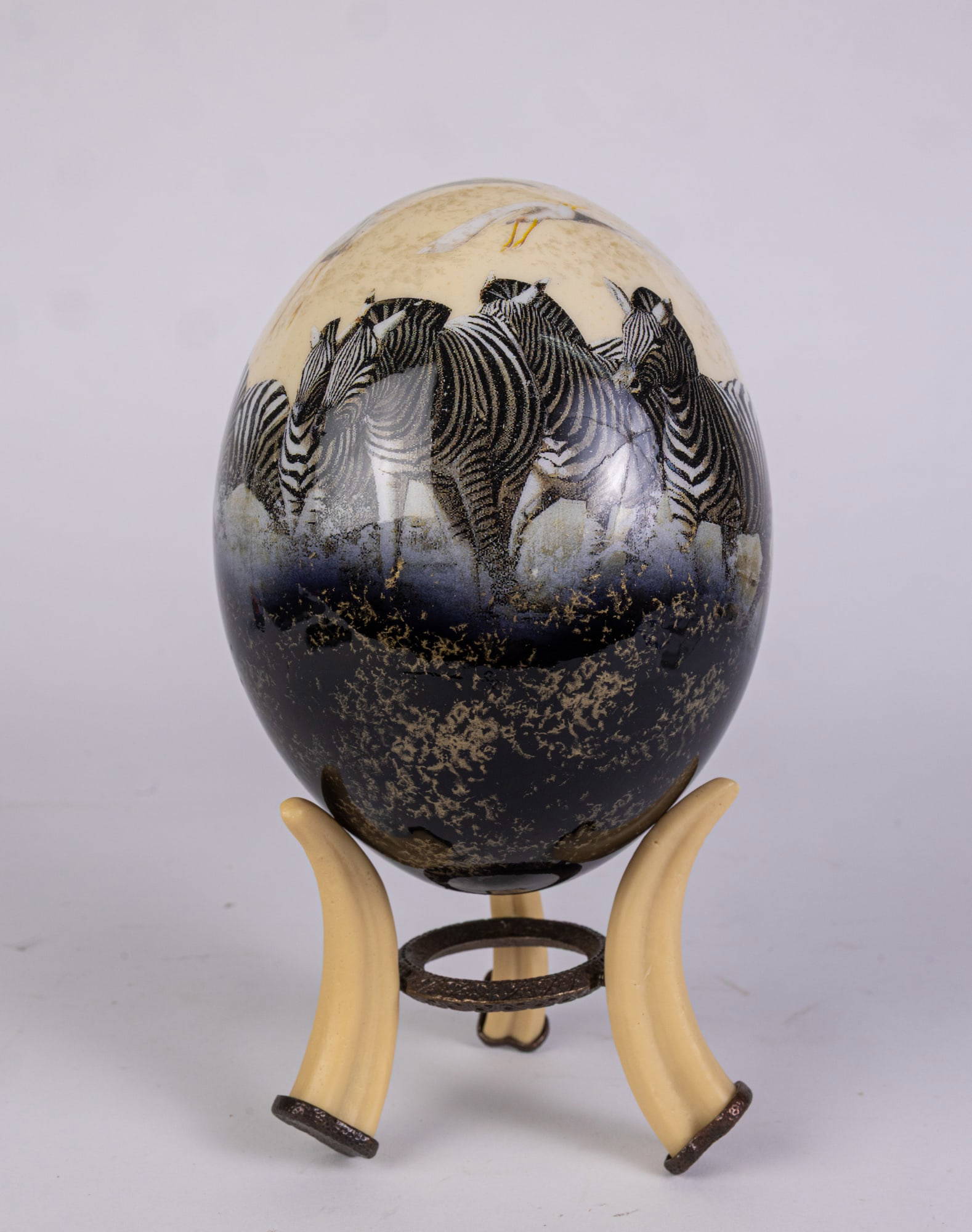 Sherry Rowe Safari Decoupage Ostrich Egg African Scene Auction