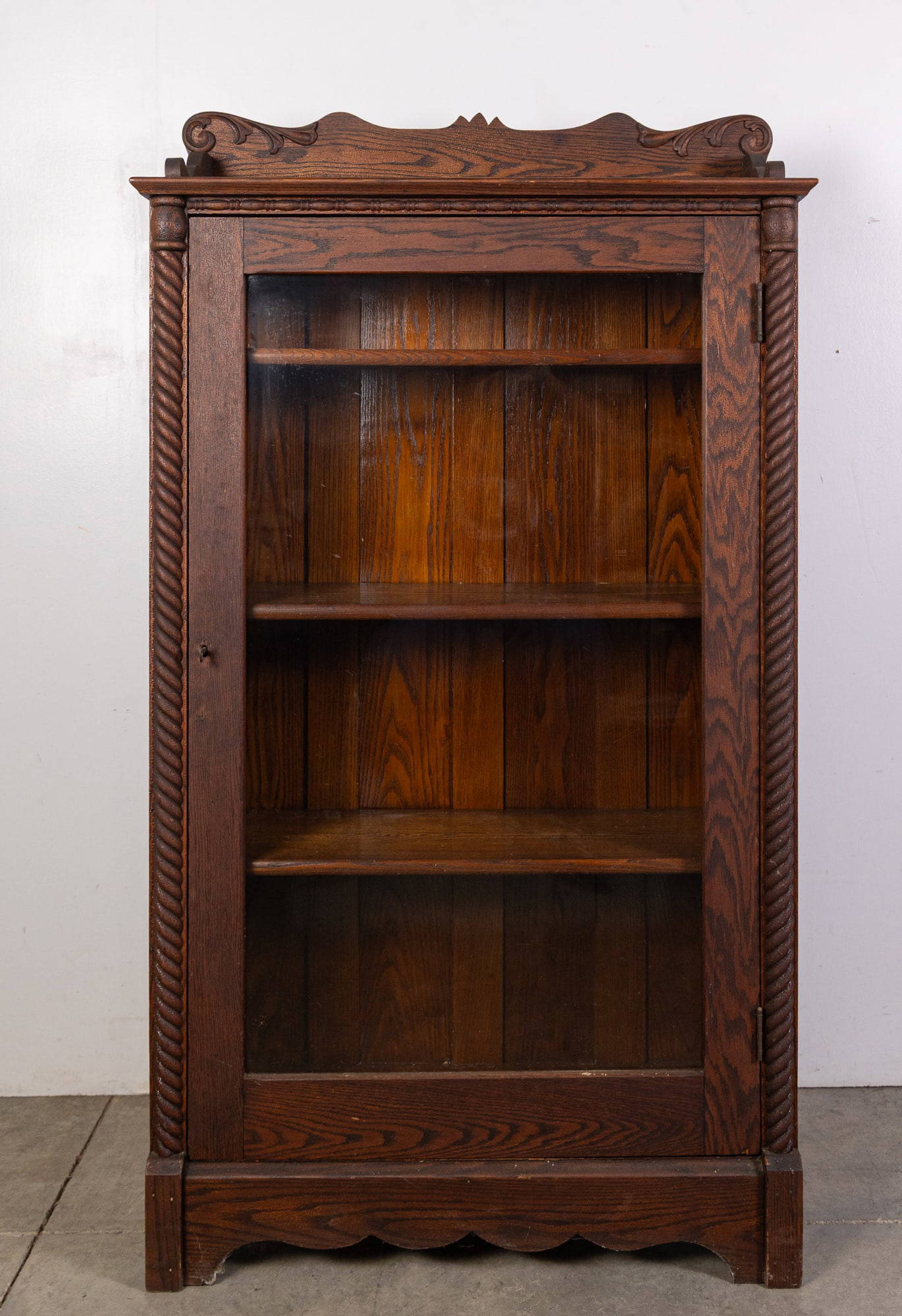 Antique Oak Glass Front Bookcase Display Cabinet Auction