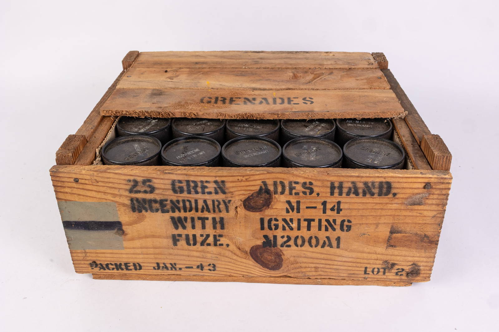 Vintage U.s. Military Grenade Crate With Cannisters Auction