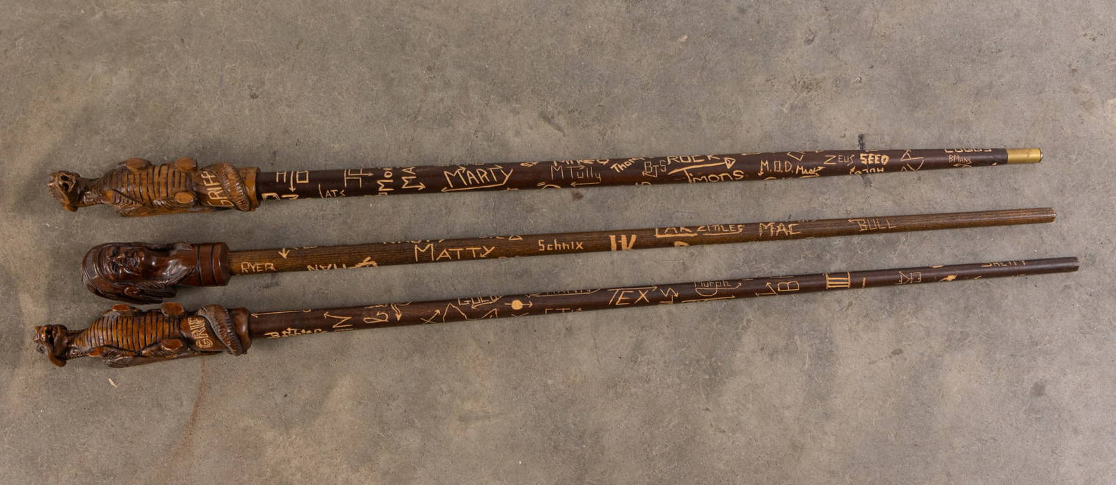 Three Folk Art Carved Wooden Walking Sticks - Jul 02, 2025 | Brooks ...