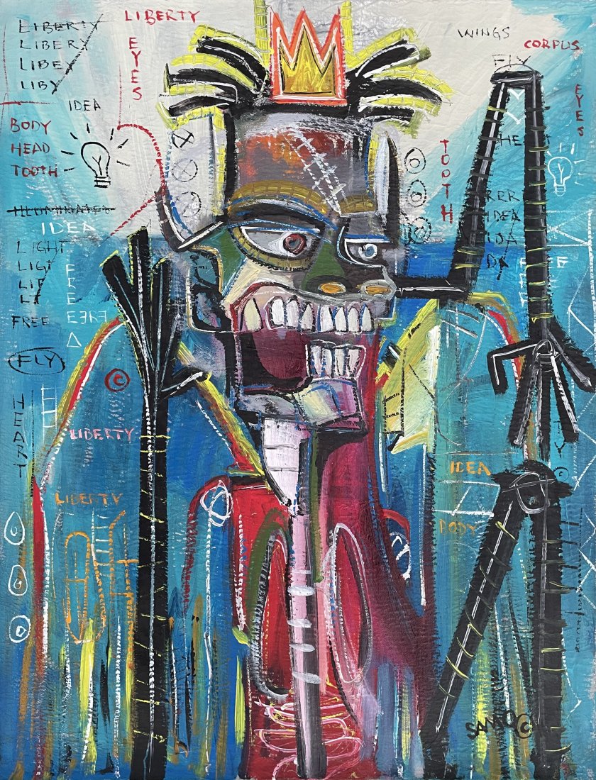 Jean Michel Basquiat (oil On Canvas) Style Of