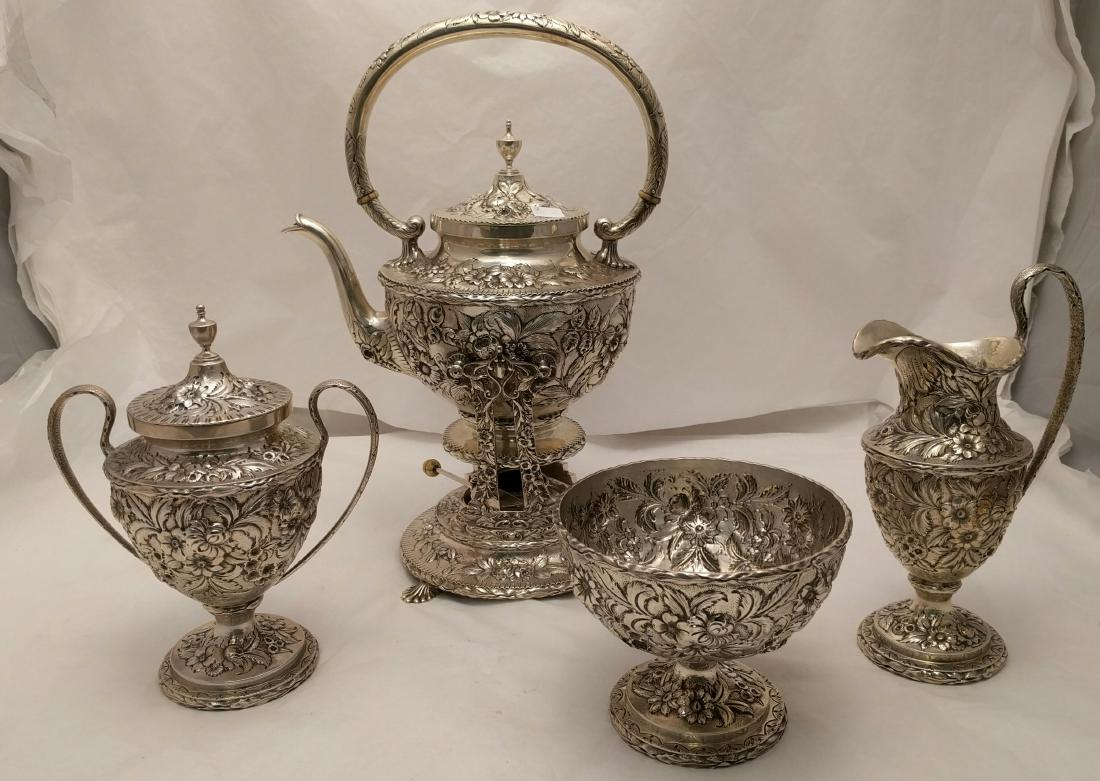 S Kirk & Son Repousse Sterling 4 Piece Tea Set