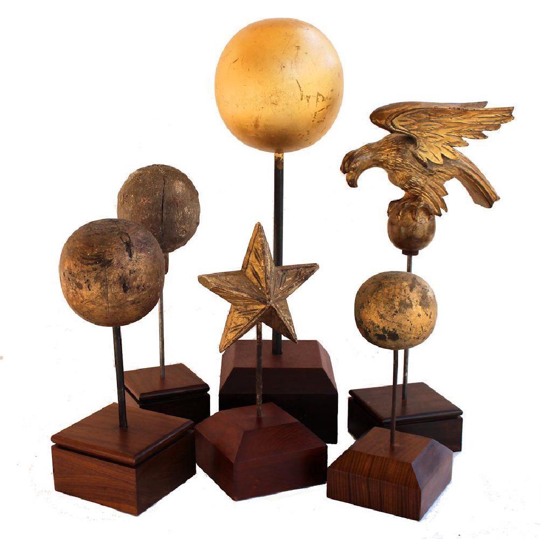 Lot of Six Carved Flag Pole Toppers