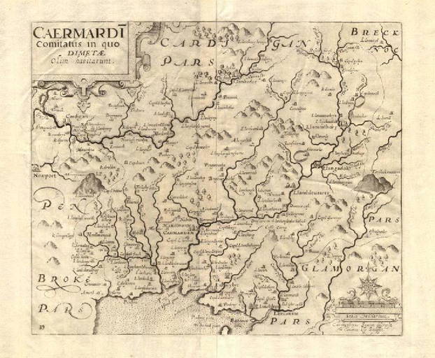 Saxton: Map Of Carmarthenshire, 1637