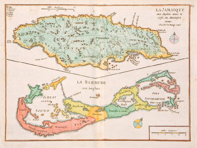 2 British Possessions Caribbean & Atlantic Maps, 1746