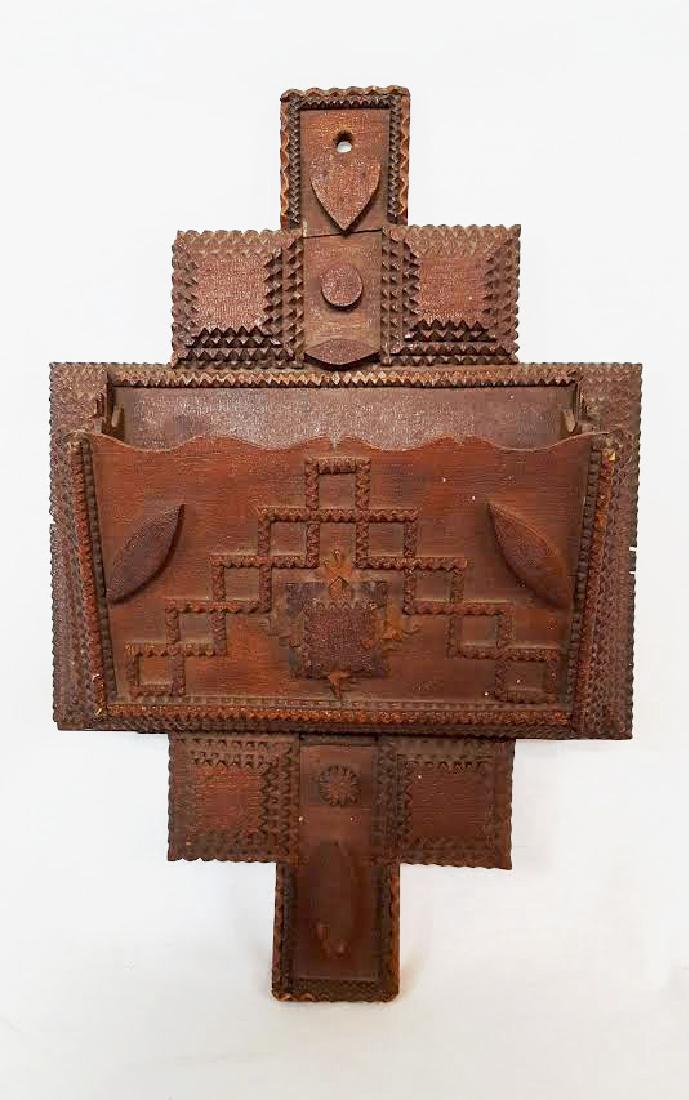 Tramp Art Wall Pocket with Heart circa 1900