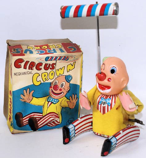 Vintage Mechanical Wind Up Tin Circus Clown Acrobat