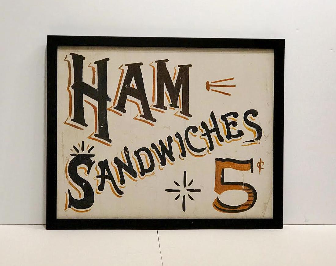 Ham Sandwiches Five Cents Trade Sign Circa 1890