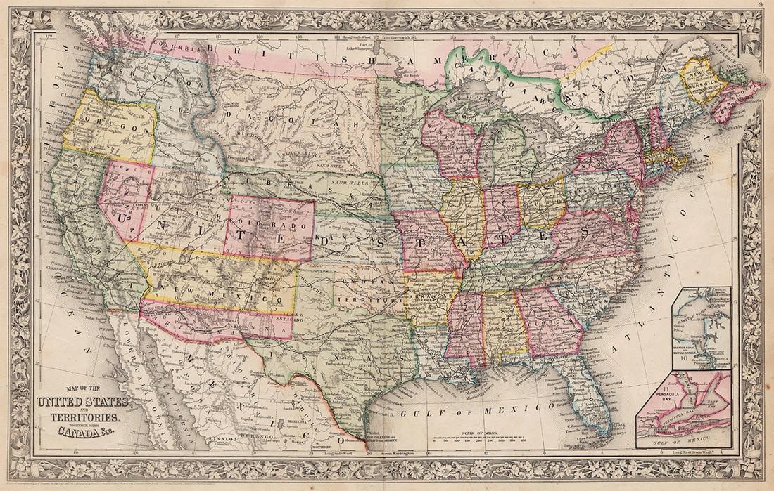 Mitchell: Map Of The United States & Territories, 1860