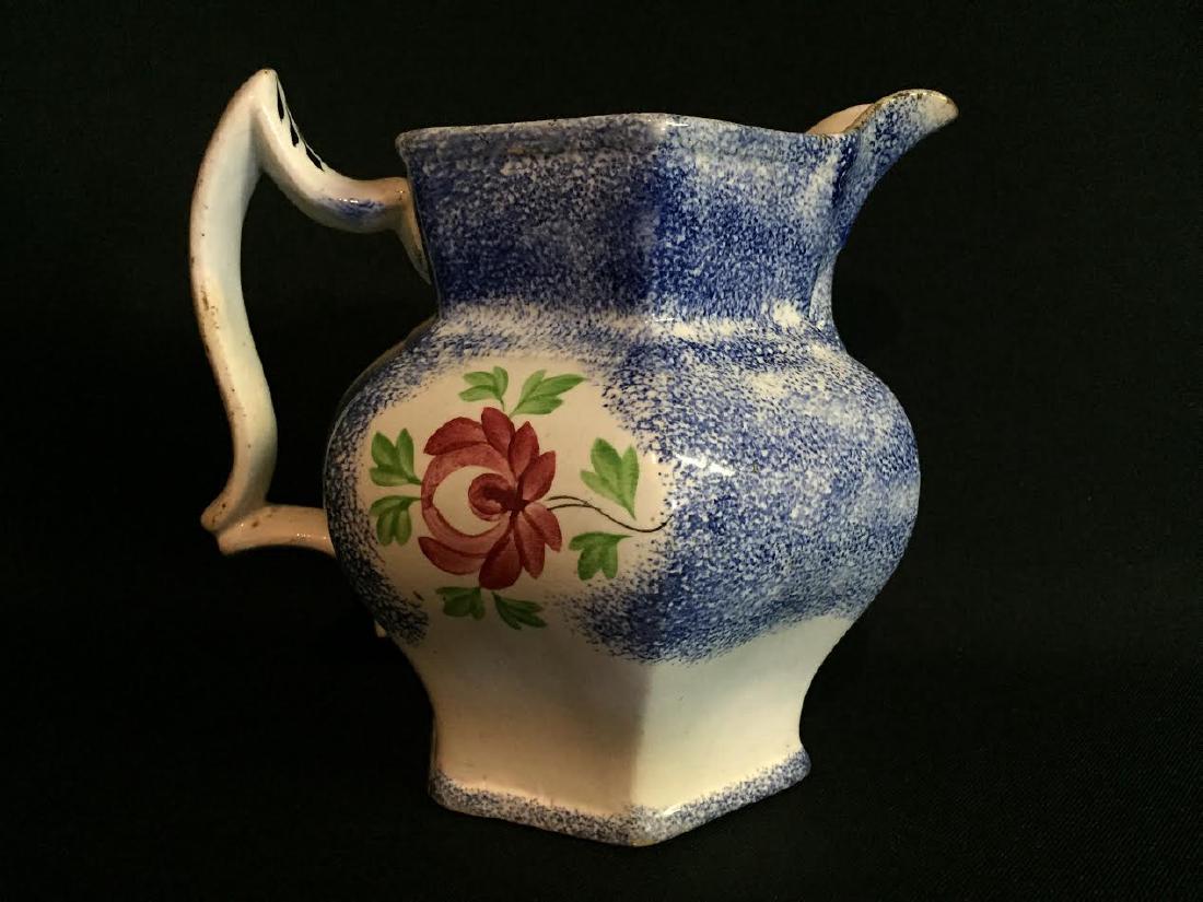 Antique Blue Spatter Spatterware Water Pitcher