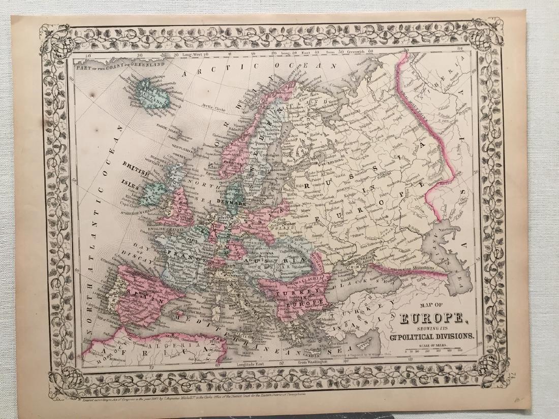 Mitchell: Antique Map of Europe, 1864