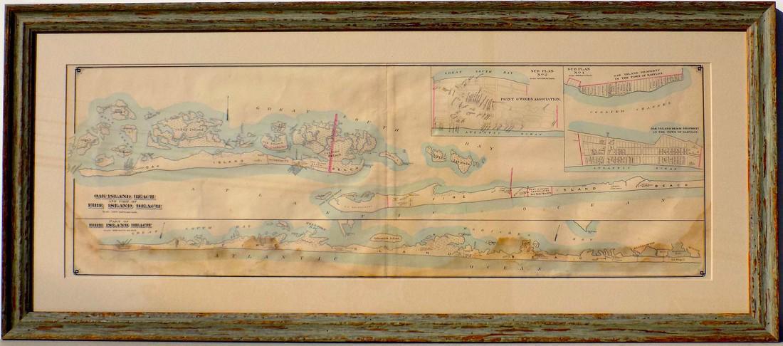 Antique Framed Map Of Fire Island, New York, 1902
