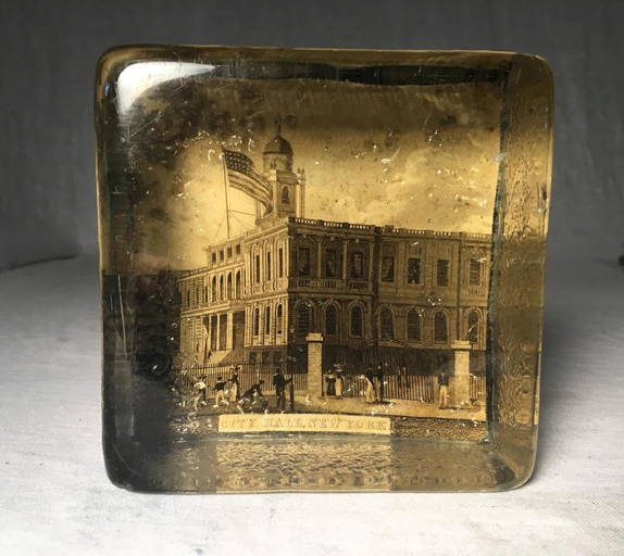Early Heavy Cut Glass Block Paperweight