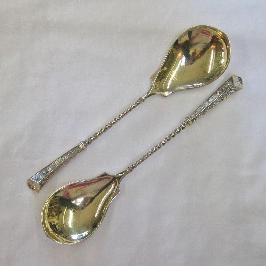 Antique German 800 Gilt Silver Twist Serving Spoons