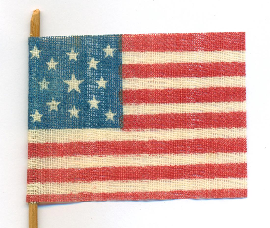 C 1870 Printed 13 Star American Parade Flag