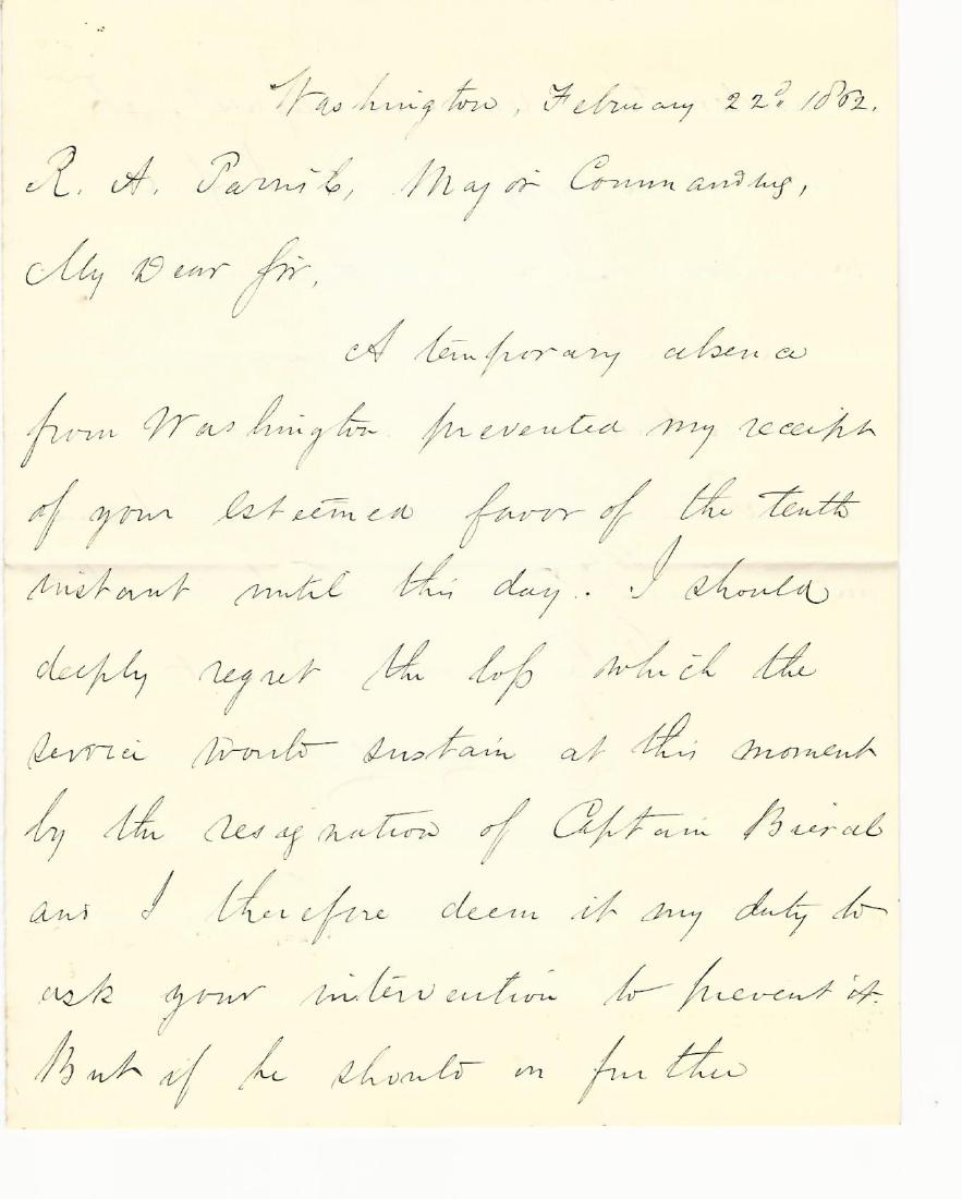 Civil War Letter, Isaac Delaplaine to Major R A Parrish