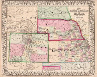 Antique Map Of Kansas Nebraska Colorado And Dakota