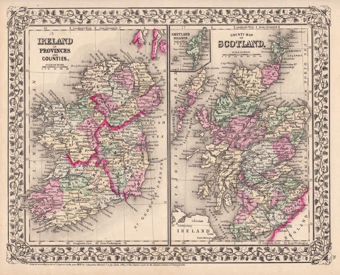 Mitchell: Map Of Ireland / Scotland, 1870