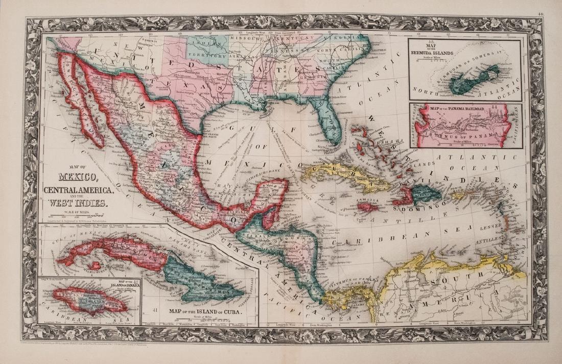 Mitchell: Antique Map of the Caribbean & Mexico, 1860