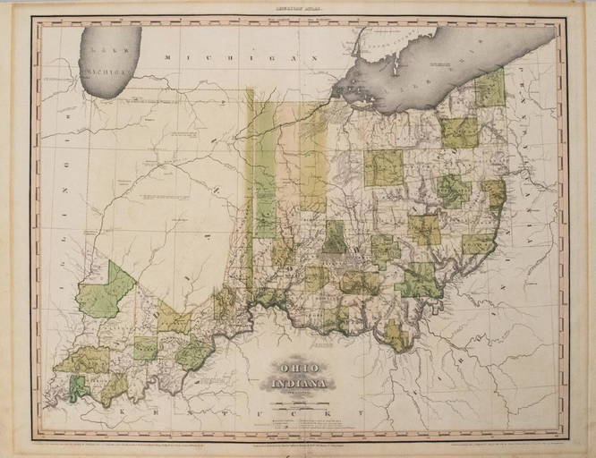 Tanner: Antique Map Of Ohio & Indiana, 1819