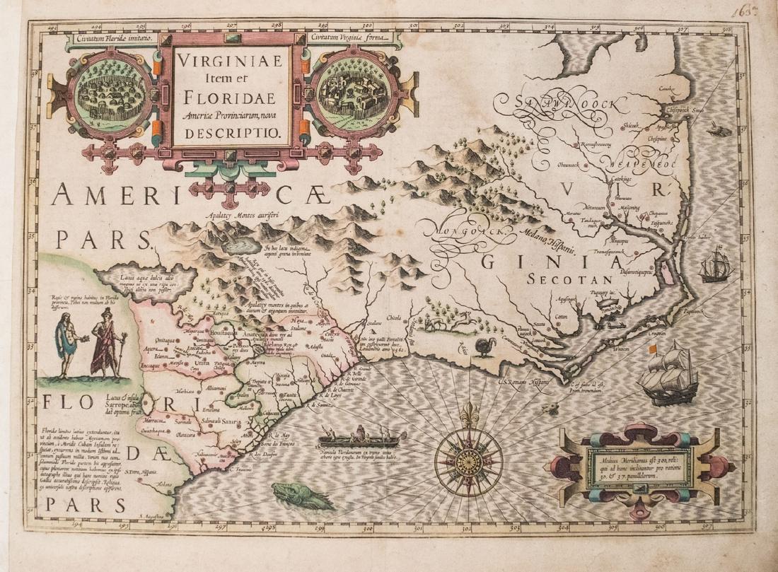 Hondius: Antique Map of Virginia & the Carolinas, 1606
