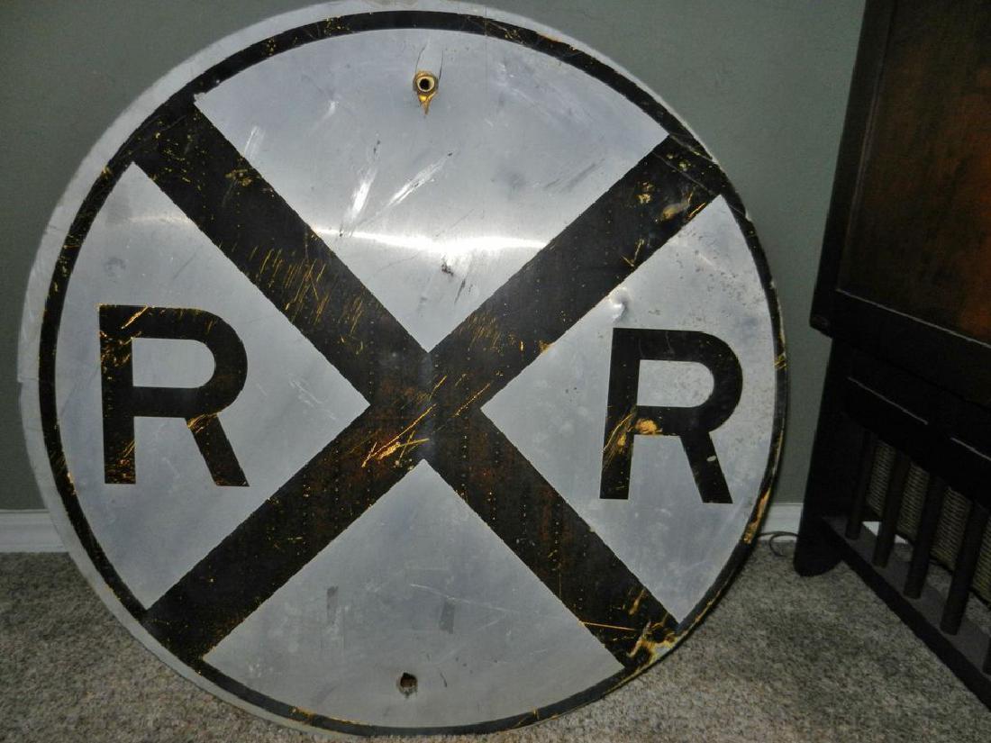 Vintage Round Enameled Metal Railroad Crossing Sign