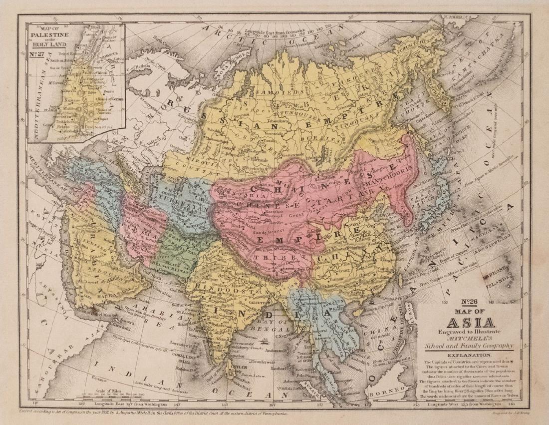 Mitchell: Antique Map Of Asia Verso Europe, 1852
