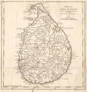 Bellin: Antique Map Of Island Of Ceylon, 1750