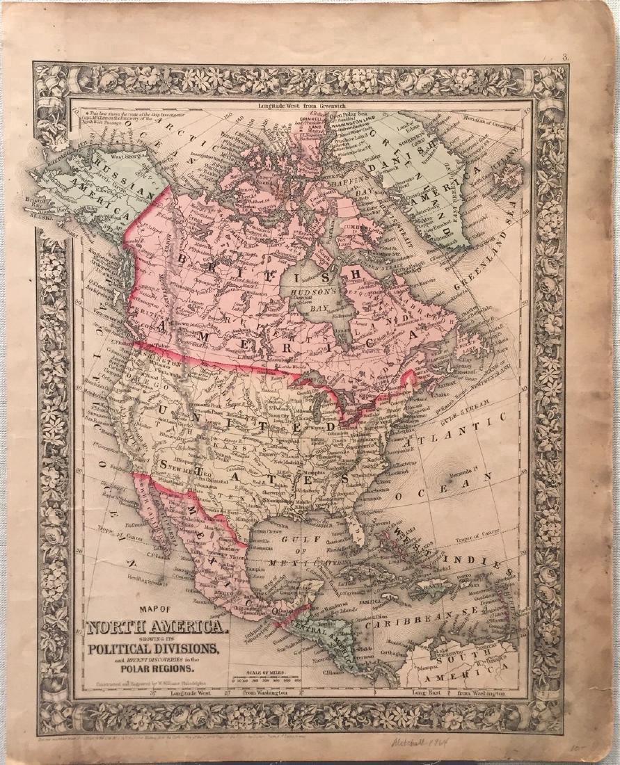Mitchell: Antique Map of North America, 1864