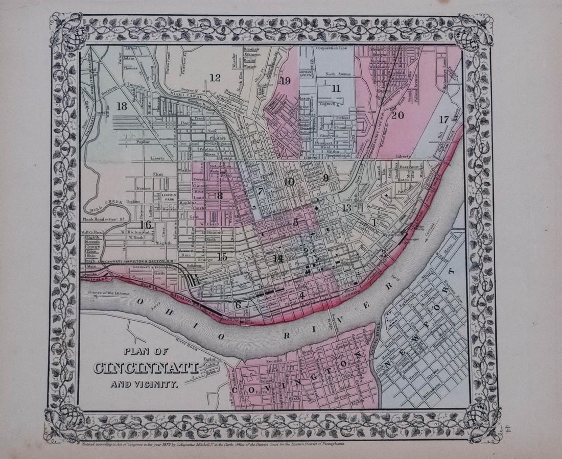 Mitchell: Antique Map of Cincinnati, 1870