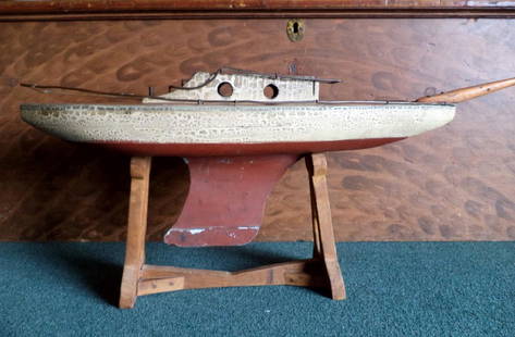 Antique Liberty Playthings Sportster Wooden And Tin Boat