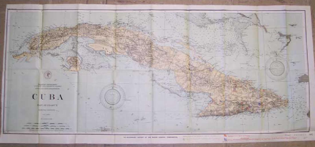 Antique Long Military Map of Cuba, 1898