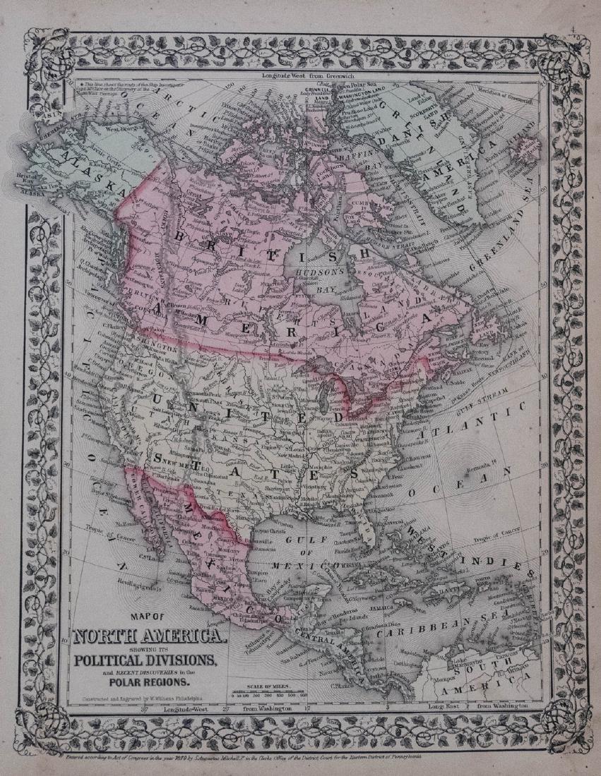 Mitchell: Antique Map of North America, 1870