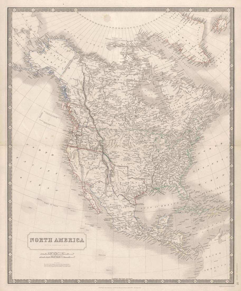 Johnston: Antique Map of North America, 1845