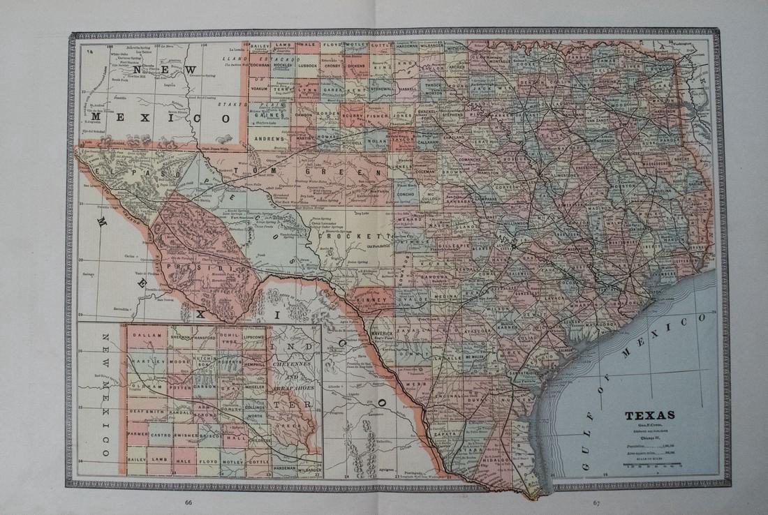 Cram: Antique Map of Texas verso Indian Territory, 1885