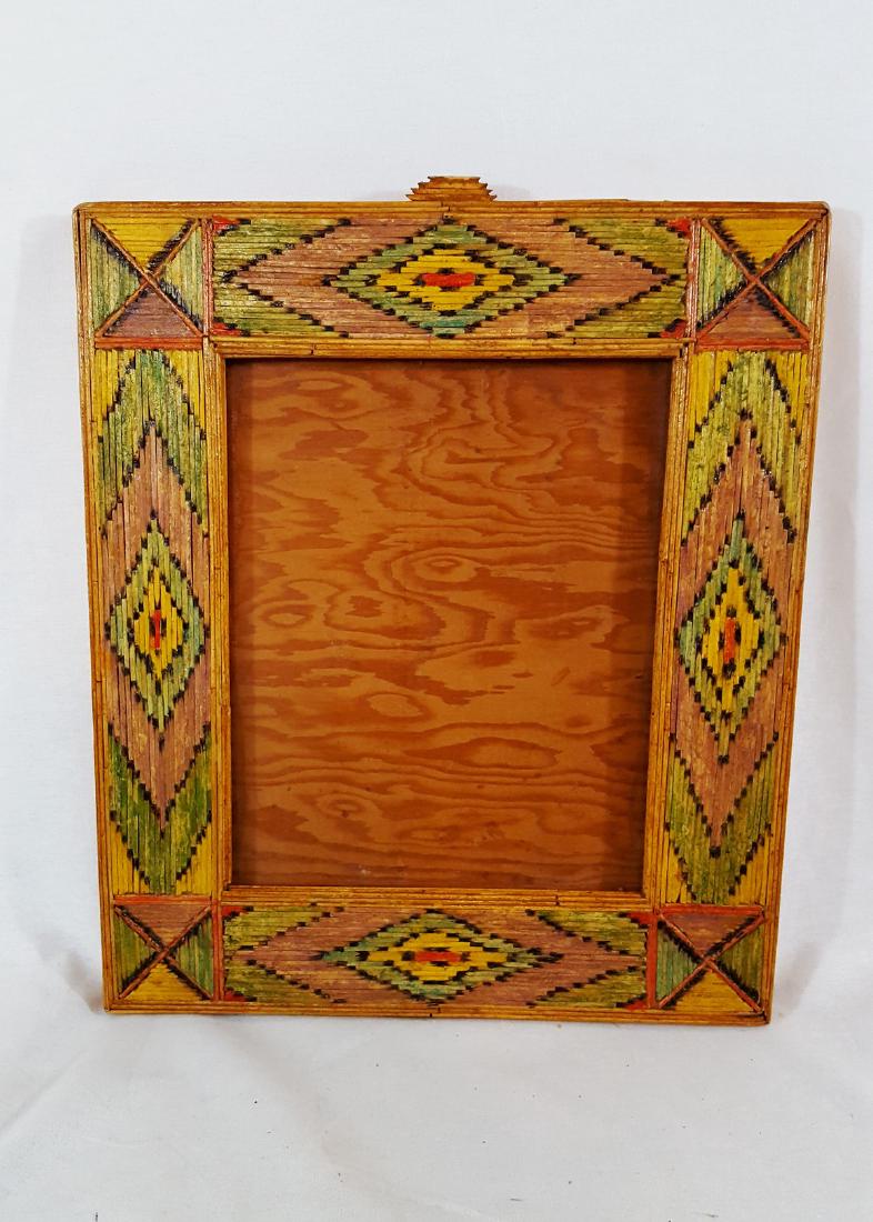 Prison Art Matchstick Frame Indian Motif Circa 1950's