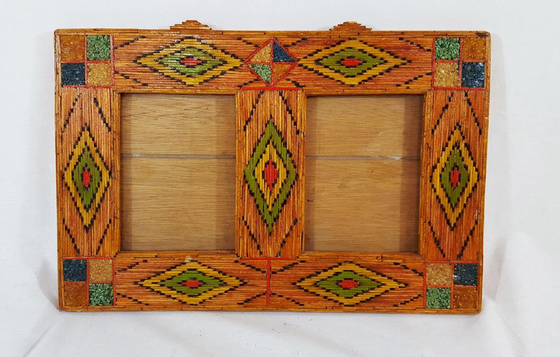 Prison Art Matchstick Double Frame Indian Motif 1950's