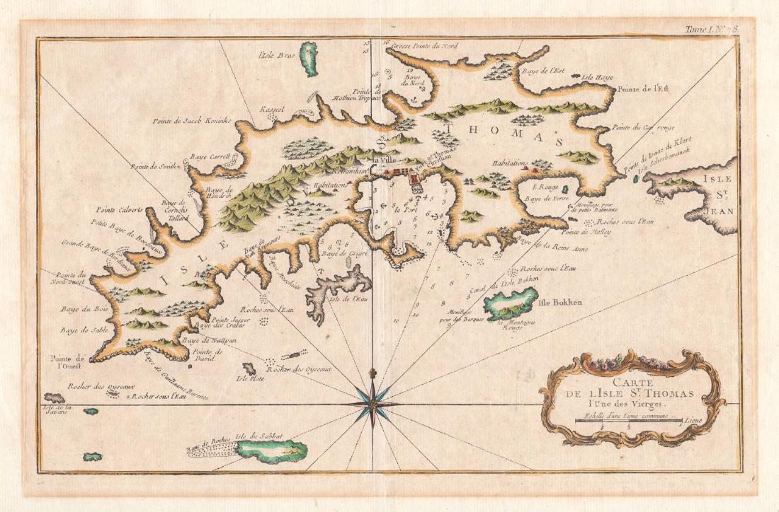 Bellin: Antique Map of St. Thomas, 1764