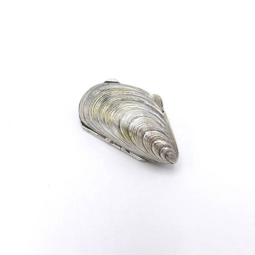 Vintage European Silver Plate Mussel Shell Pill Box