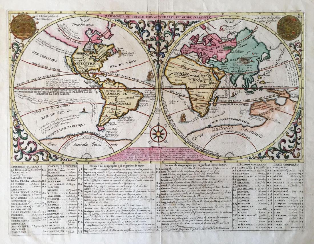 Chatelain: Double Hemisphere Antique World Map, 1705