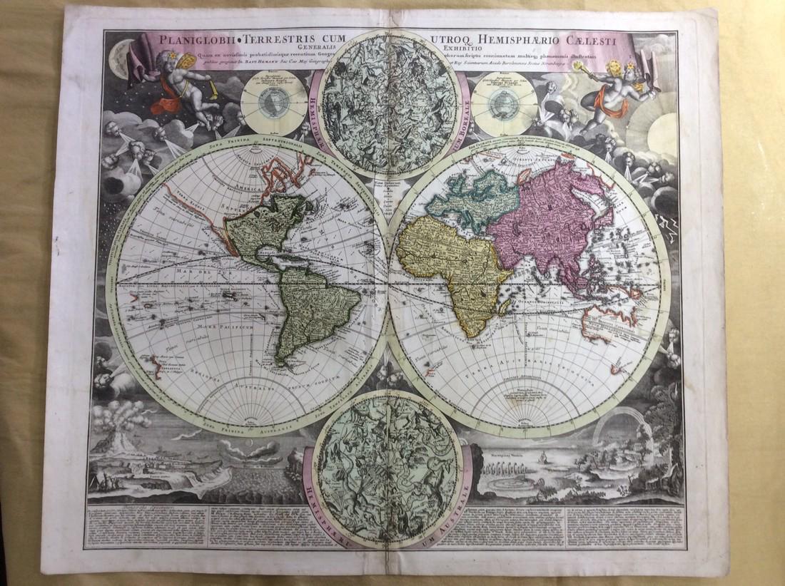 Homann: Antique Map of the World in Hemispheres, 1720