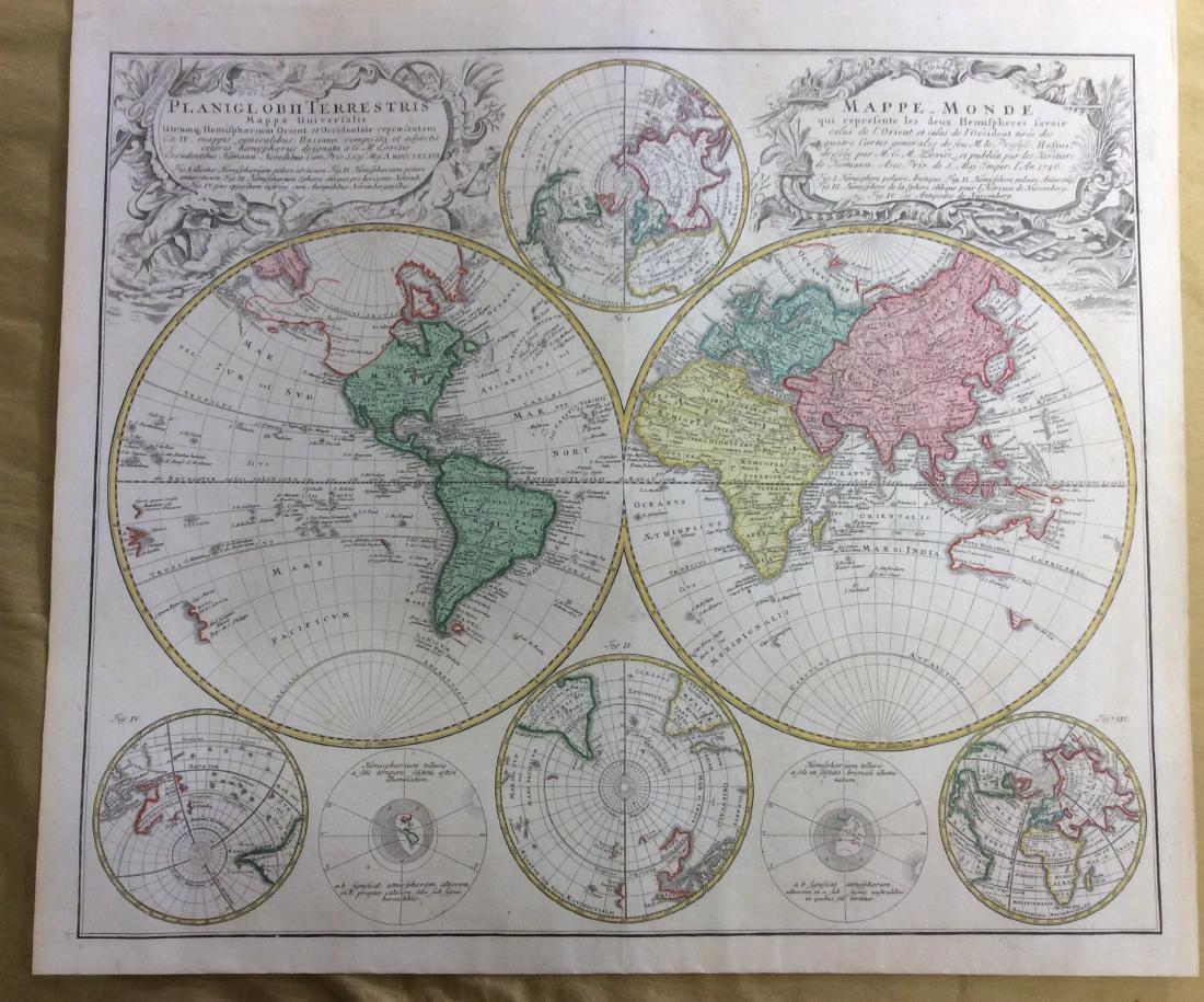 Homann Heirs: Antique Map of World in Hemispheres, 1746