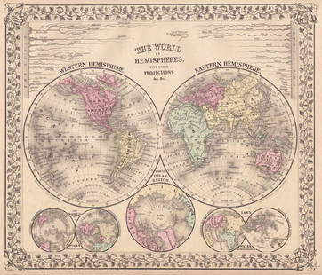 Mitchell: Mercator Projection Antique World Map, 1867