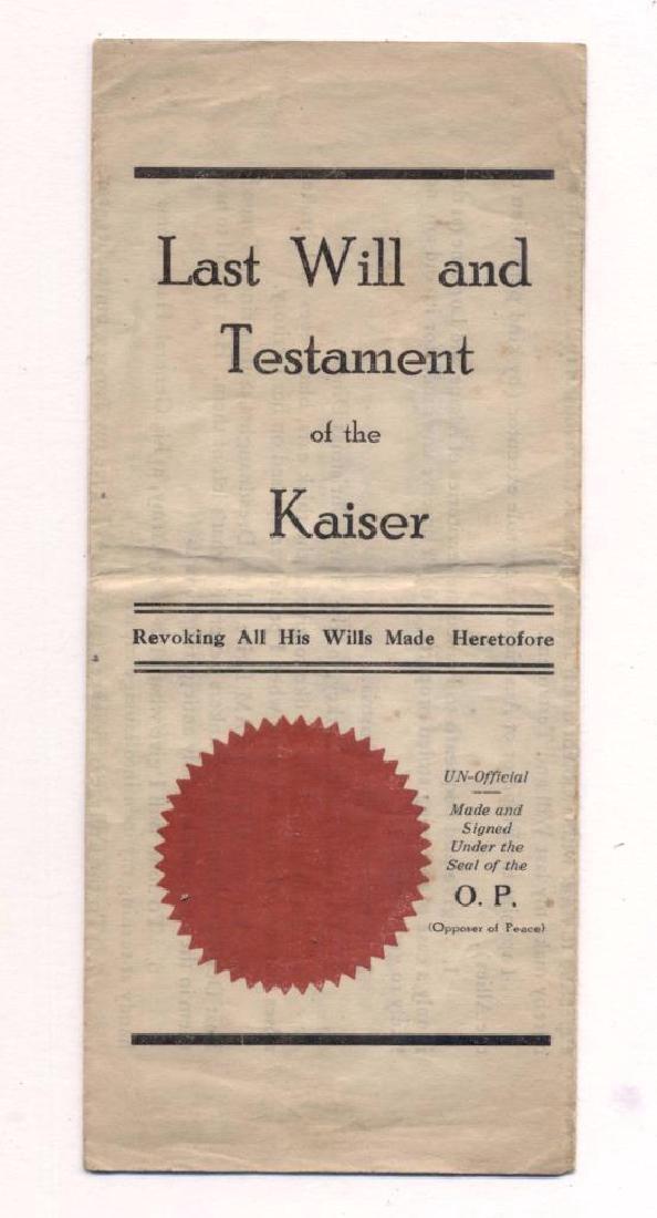 1918 WWI ERA SATIRE ANTI GERMAN KAISER WILHELM