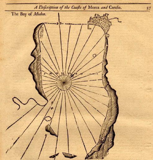 Mount & Page: Antique Map Of Bay Of Modon, 1747