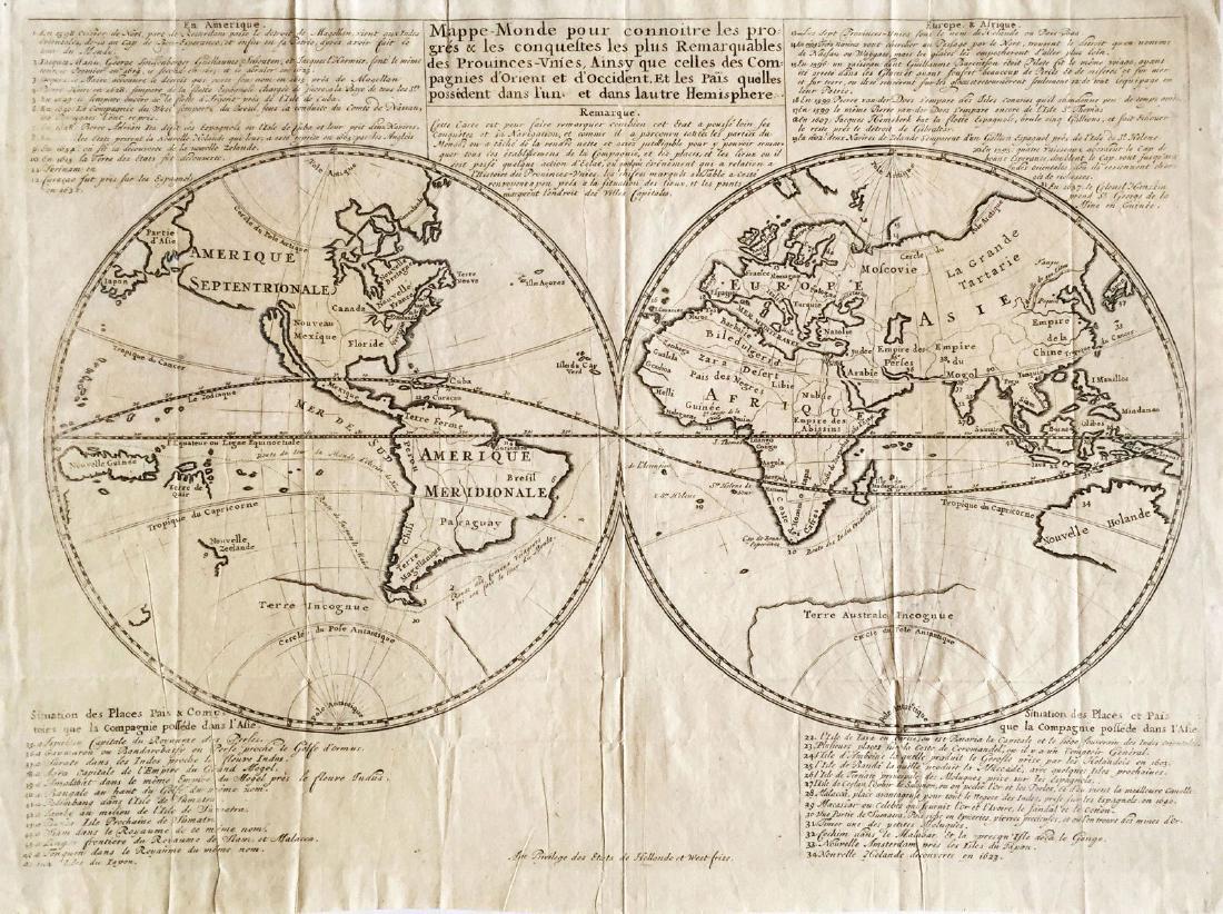 Dutch East India Co.: Antique Map of the World, 1670