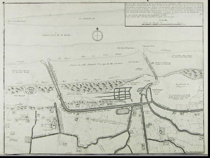 Anonymous: Antique Chart Map Of Dunkirk, England. 1716