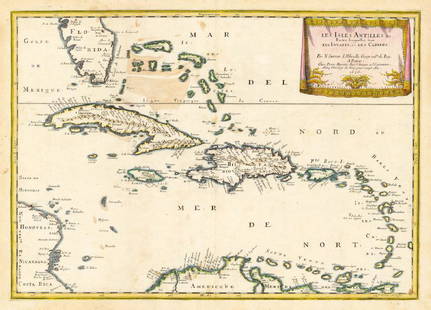 1683 Sanson Map Of The Caribbean Les Isles Antilles, &c Entre ...
