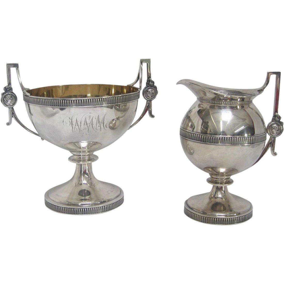 Antique Gorham Coin Silver Creamer & Tea Waste Bowl